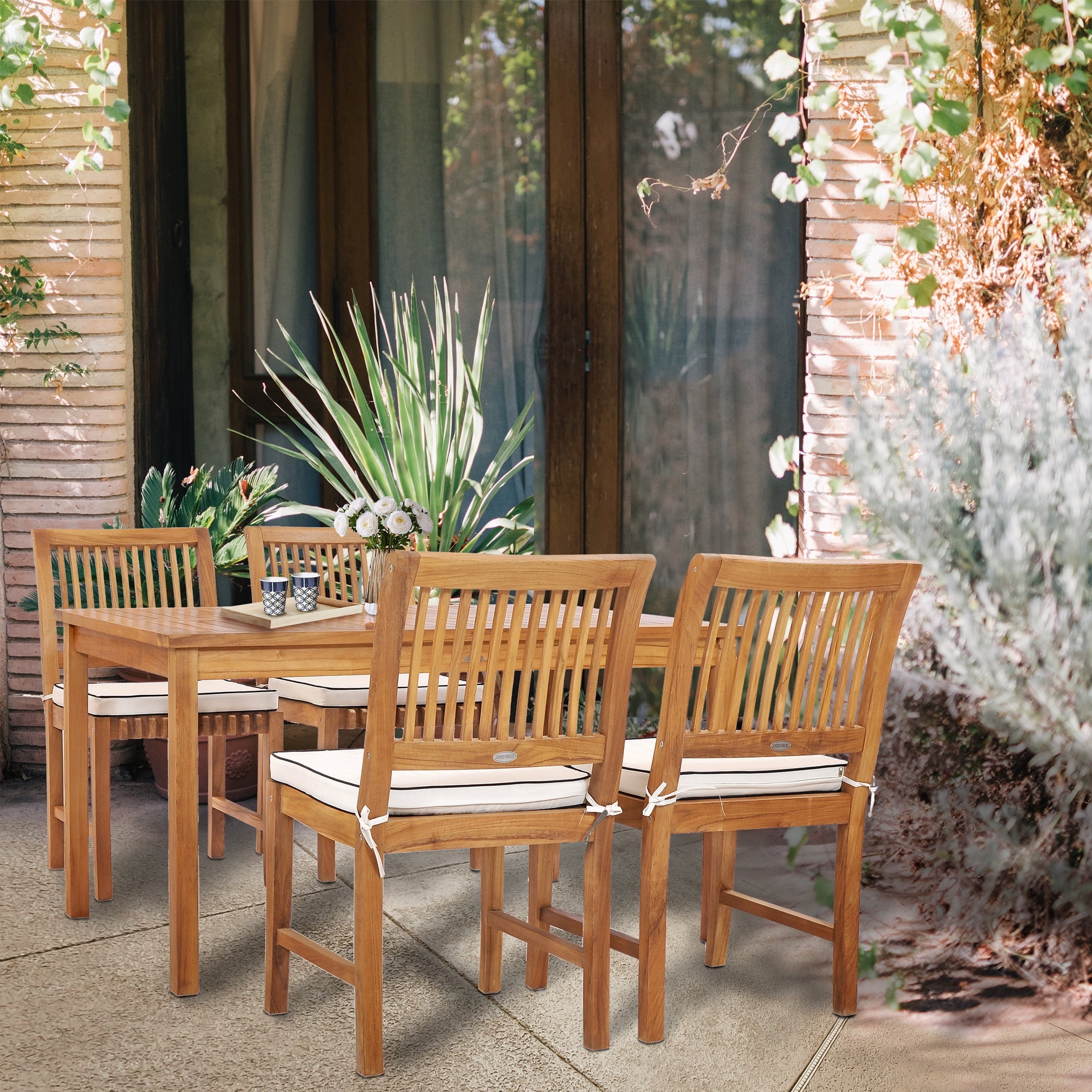 5 Piece Teak Wood Bermuda 55" Rectangular Outdoor Patio Bistro Dining ...