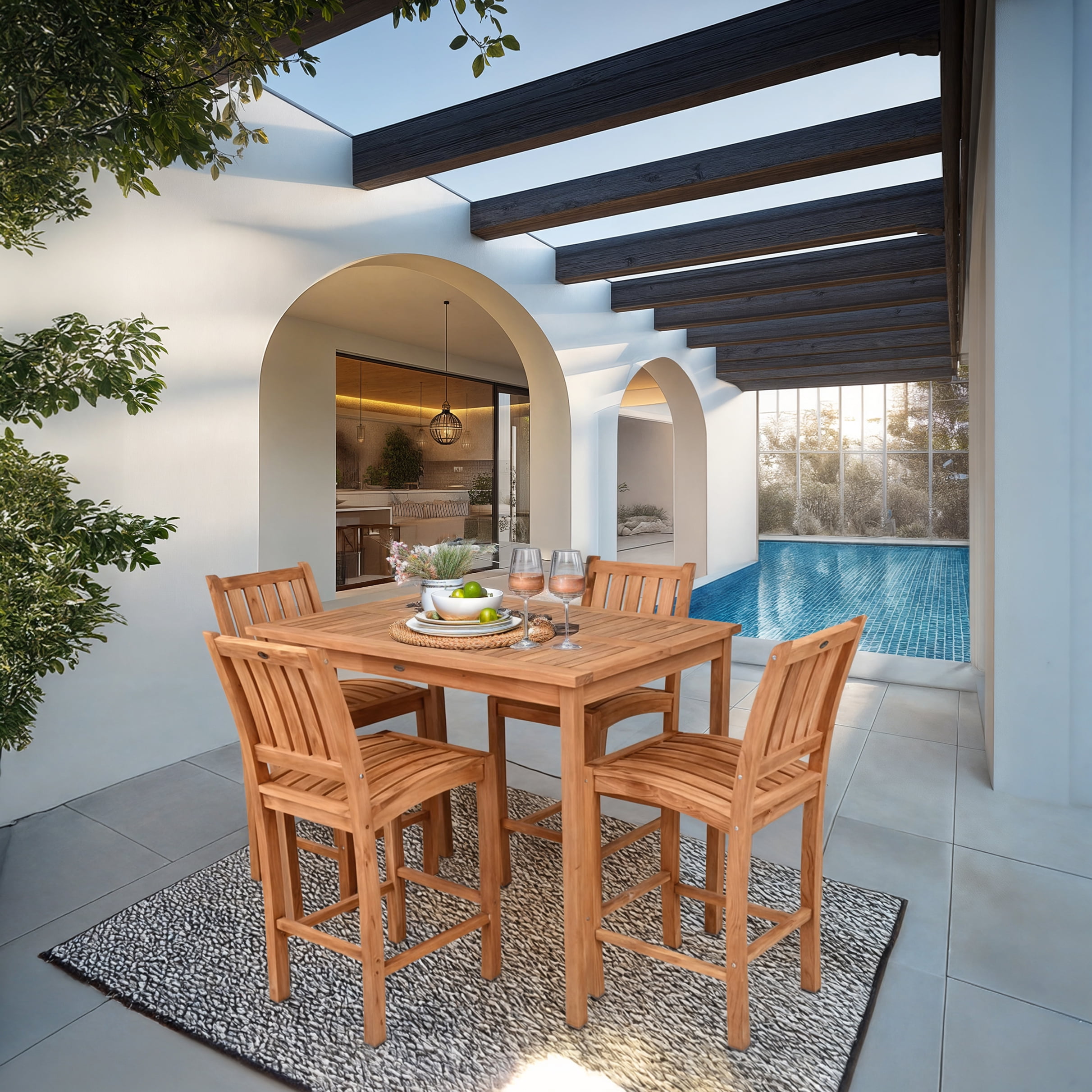 5 Piece Teak Wood Bistro Outdoor Patio Bar Set Including 55 ...