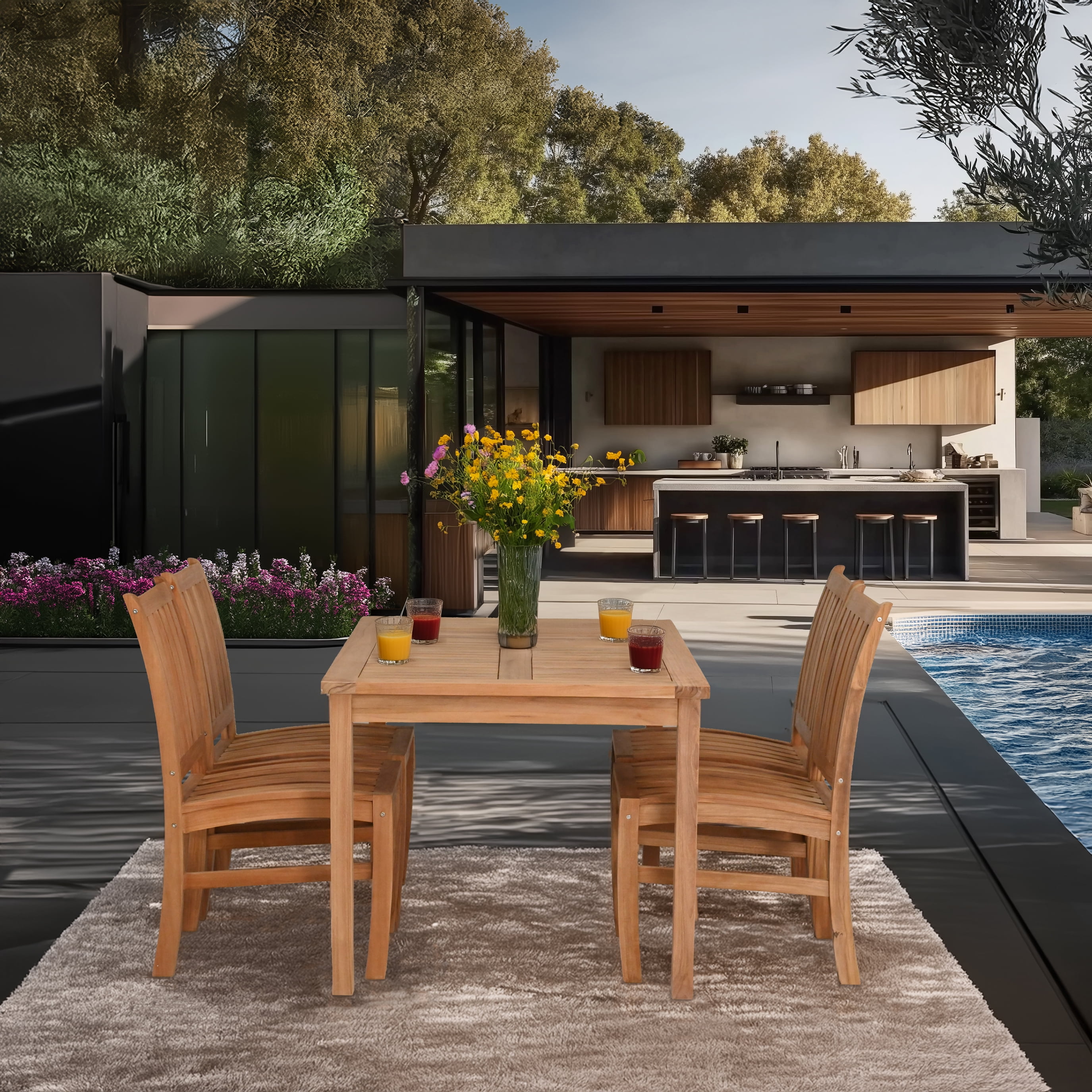 5 Piece Teak Wood Bistro Outdoor Patio Dining Set including 55 ...