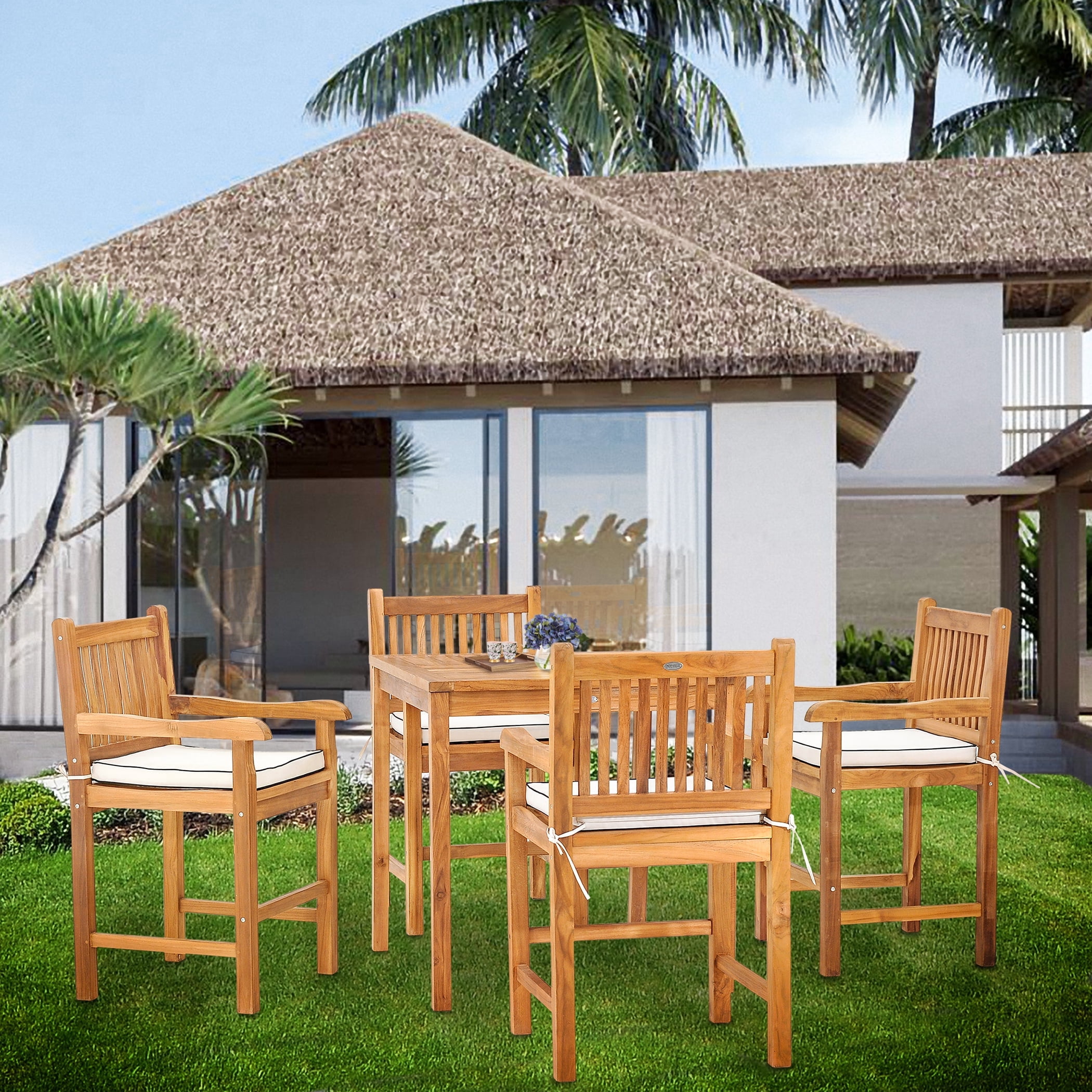 5 Piece Teak Wood Elzas Bistro Outdoor Patio Counter Dining Set ...