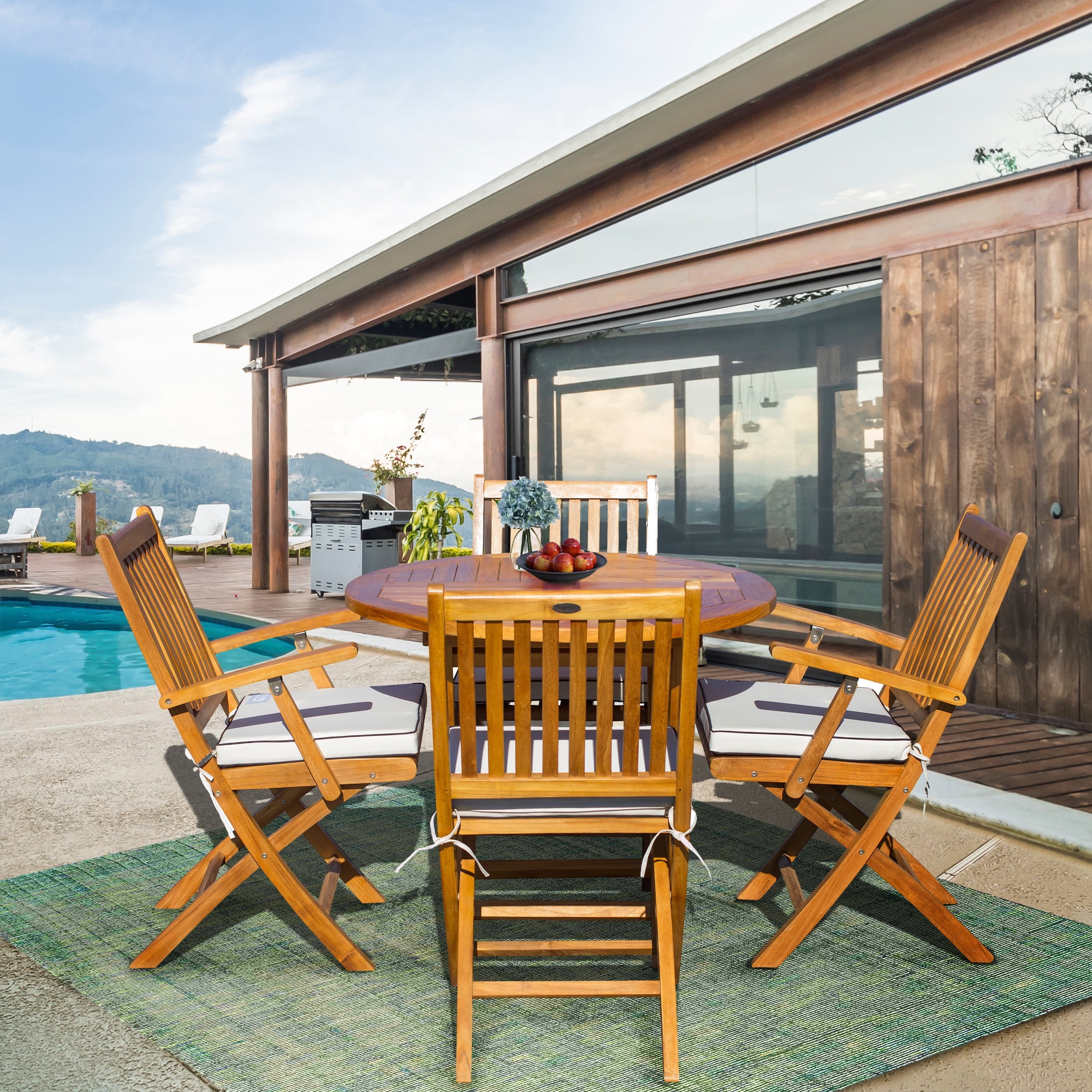 5 Piece Teak Wood Las Palmas Outdoor Patio Dining Set, 47" Round ...
