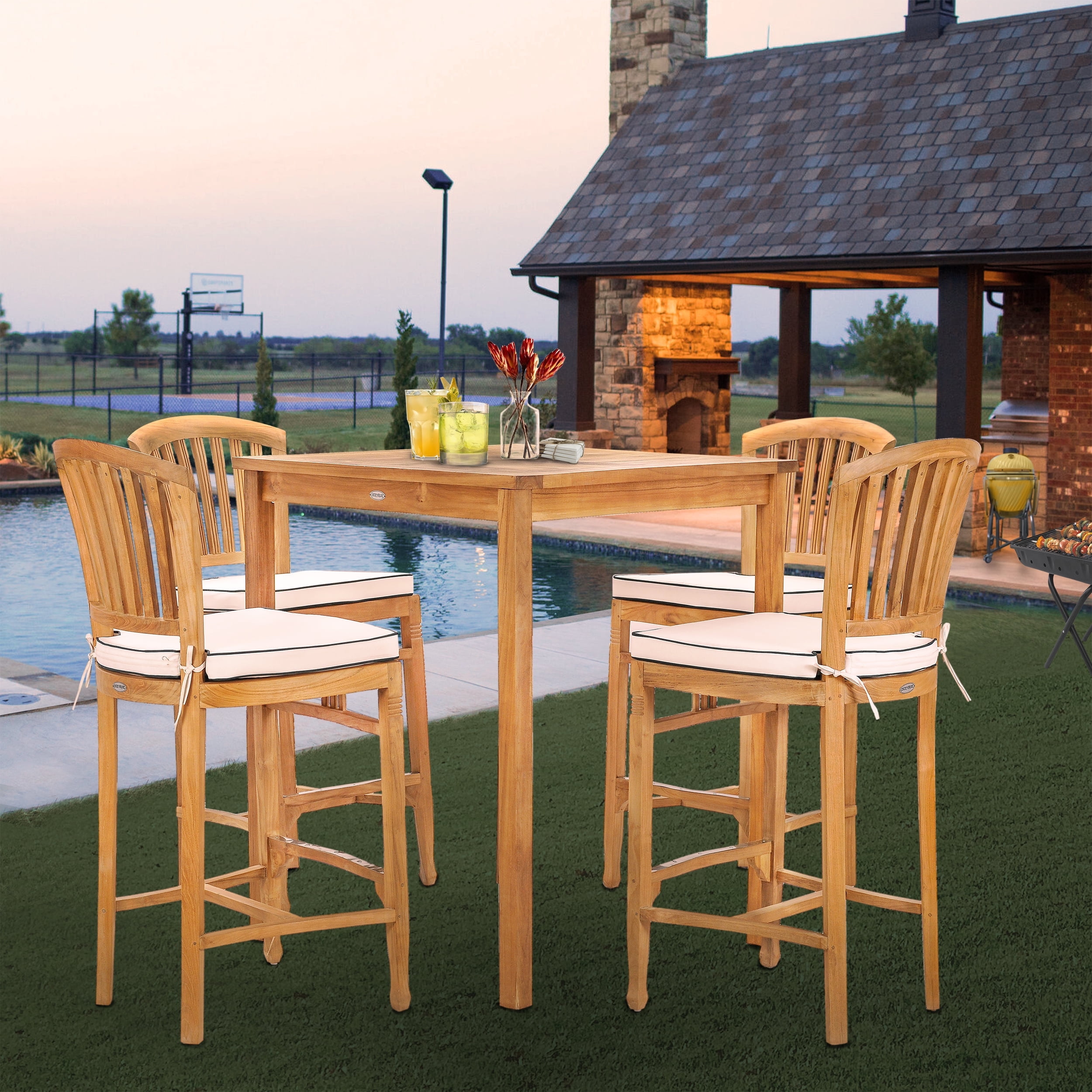 5 Piece Teak Wood Orleans Outdoor Patio Bistro Bar Set with 35" Square ...