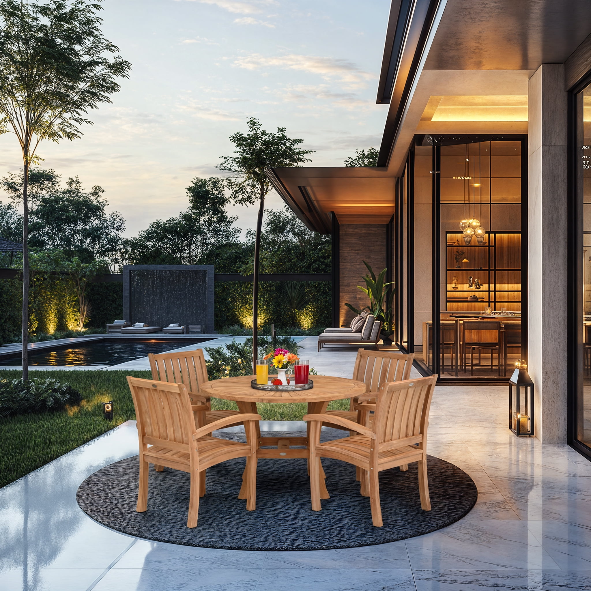 5 Piece Teak Wood Outdoor Patio Dining Set including 47" Round Sun ...