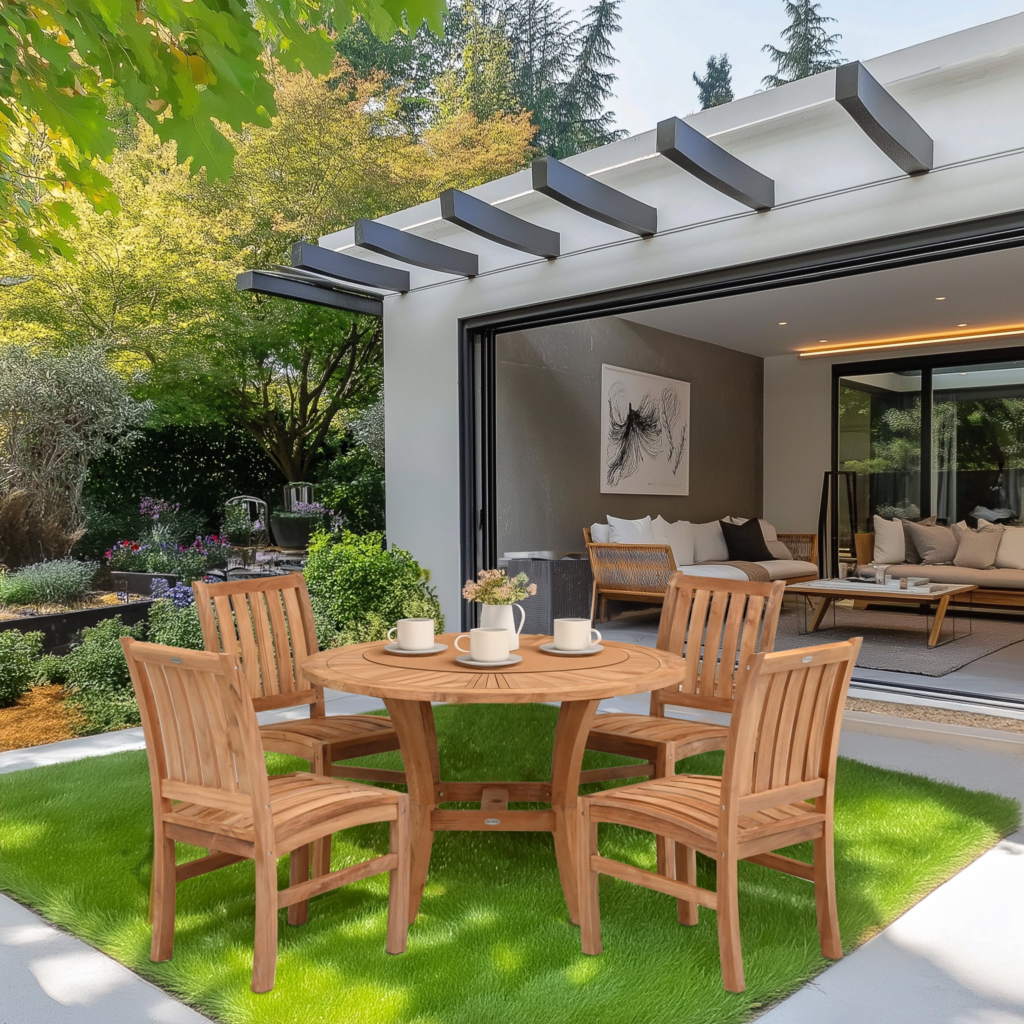 5 Piece Teak Wood Outdoor Patio Dining Set including 47" Round Sun ...