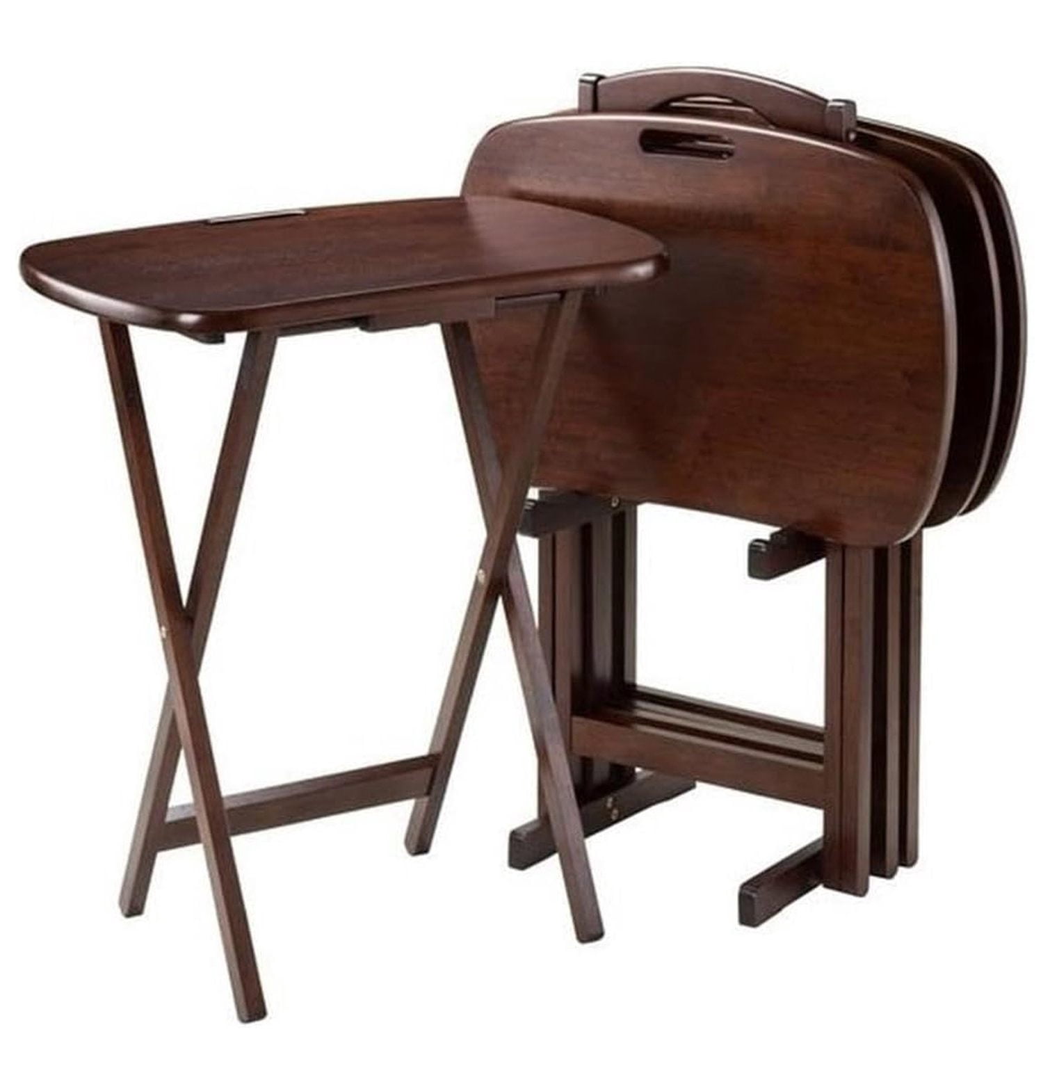 5-Piece Transitional Solid Wood Snack Table Set in Walnut - Walmart.com
