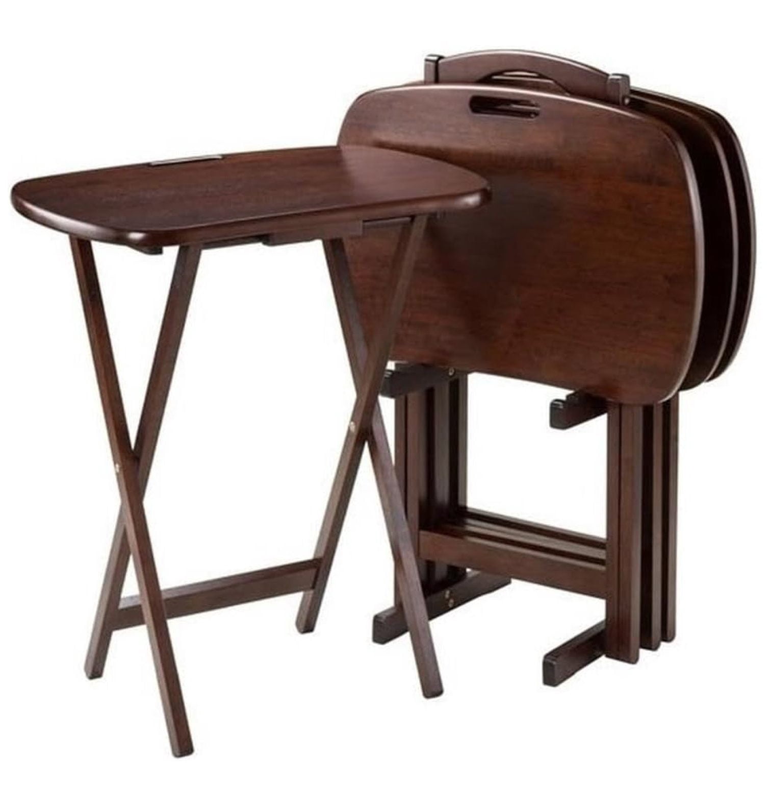 5-Piece Transitional Solid Wood Snack Table Set in Walnut - Walmart.com