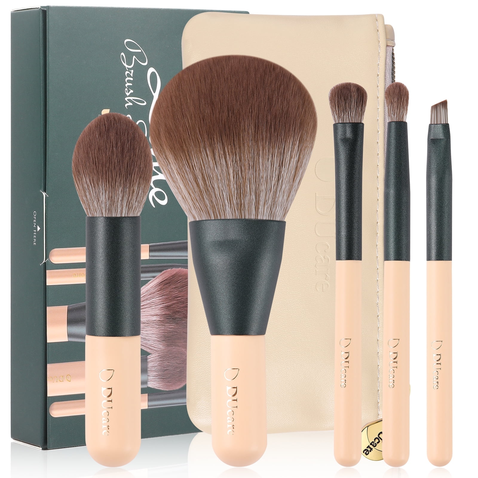5-Piece Travel Makeup Brush Set - DUcare Mini Vegan Kabuki & Eyeshadow ...