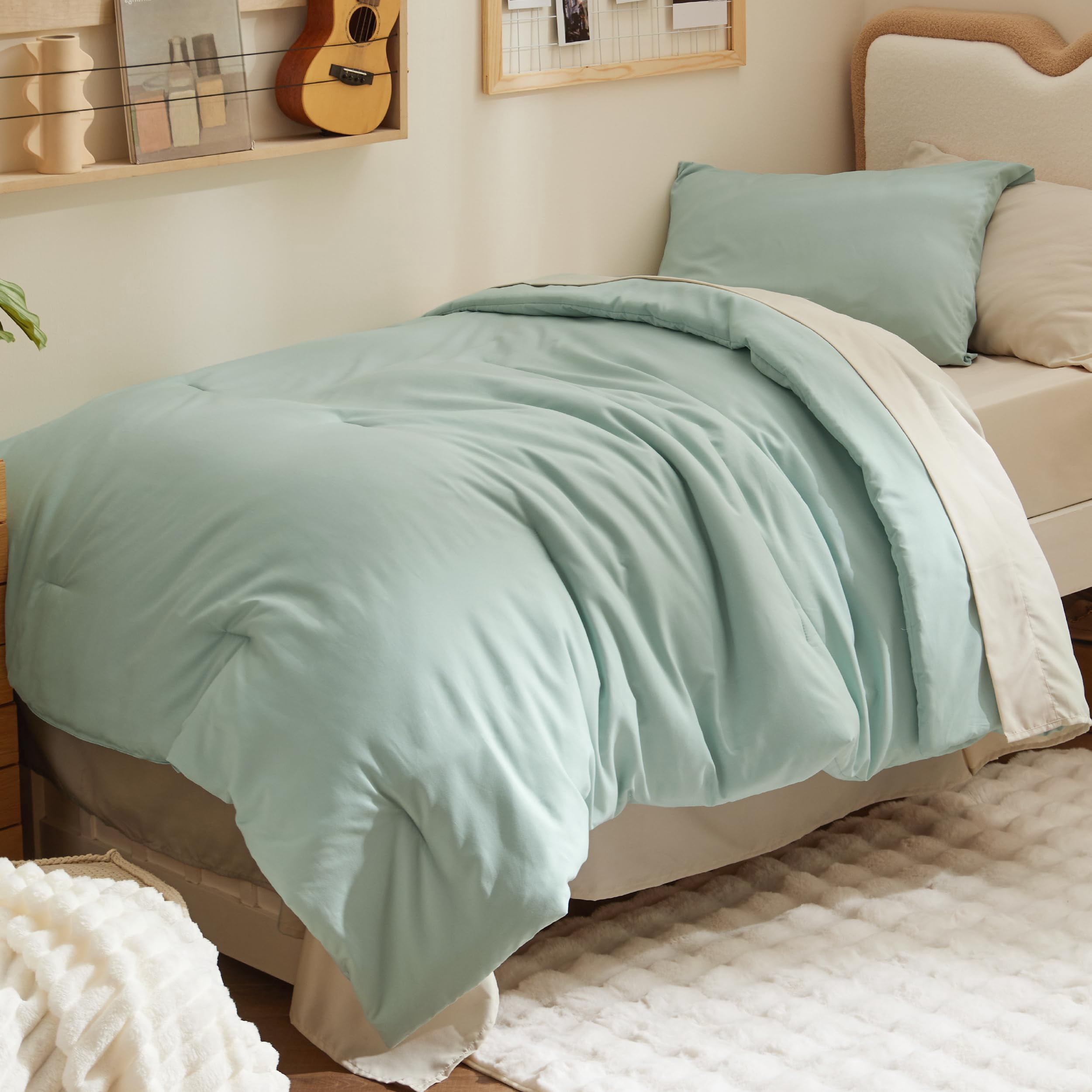 5 Piece Twin XL Comforter Set Sage Green Boho Contrasting Bedding All ...