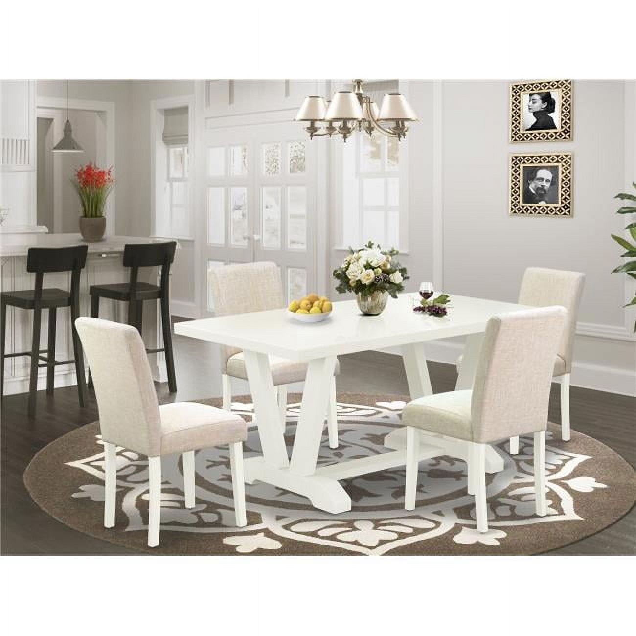 5 Piece V-Style Dinette Room Set - Light Beige & Linen White - Walmart.com