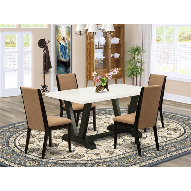 5 Piece V-Style Fashionable Dining Room Set - Light Sable, Linen White ...