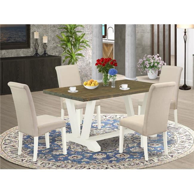5 Piece V-Style Gorgeous Dinette Set - Cream, Distressed Jacobean ...