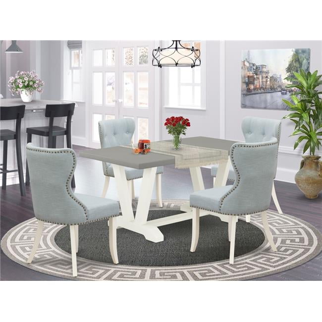 5 Piece V-Style Kitchen Dining Set - Cement, Wire Brushed Linen White ...