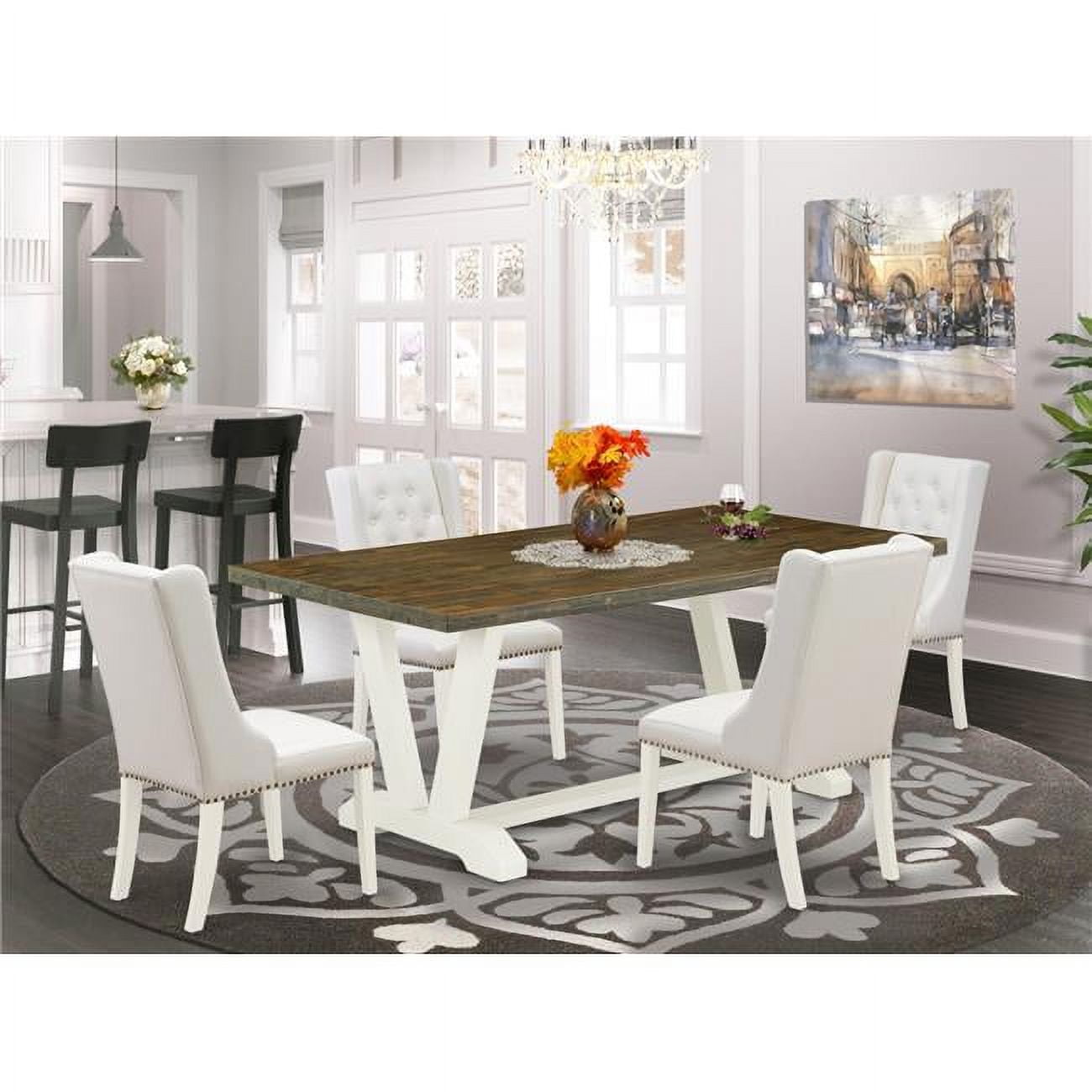 5 Piece V-Style Kitchen Table Set - Linen White - Walmart.com