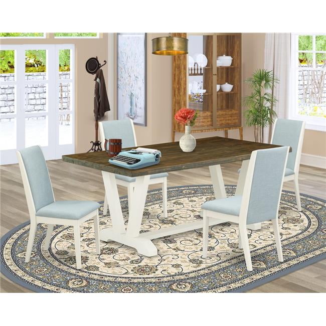 5 Piece V-Style Kitchen Table Set - Wirebrushed Linen White, Distressed ...