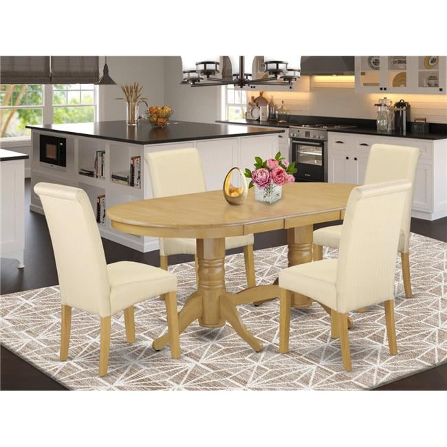 5 Piece Vancouver Oval Kitchen Table with Linen Beige Fabric Dining ...