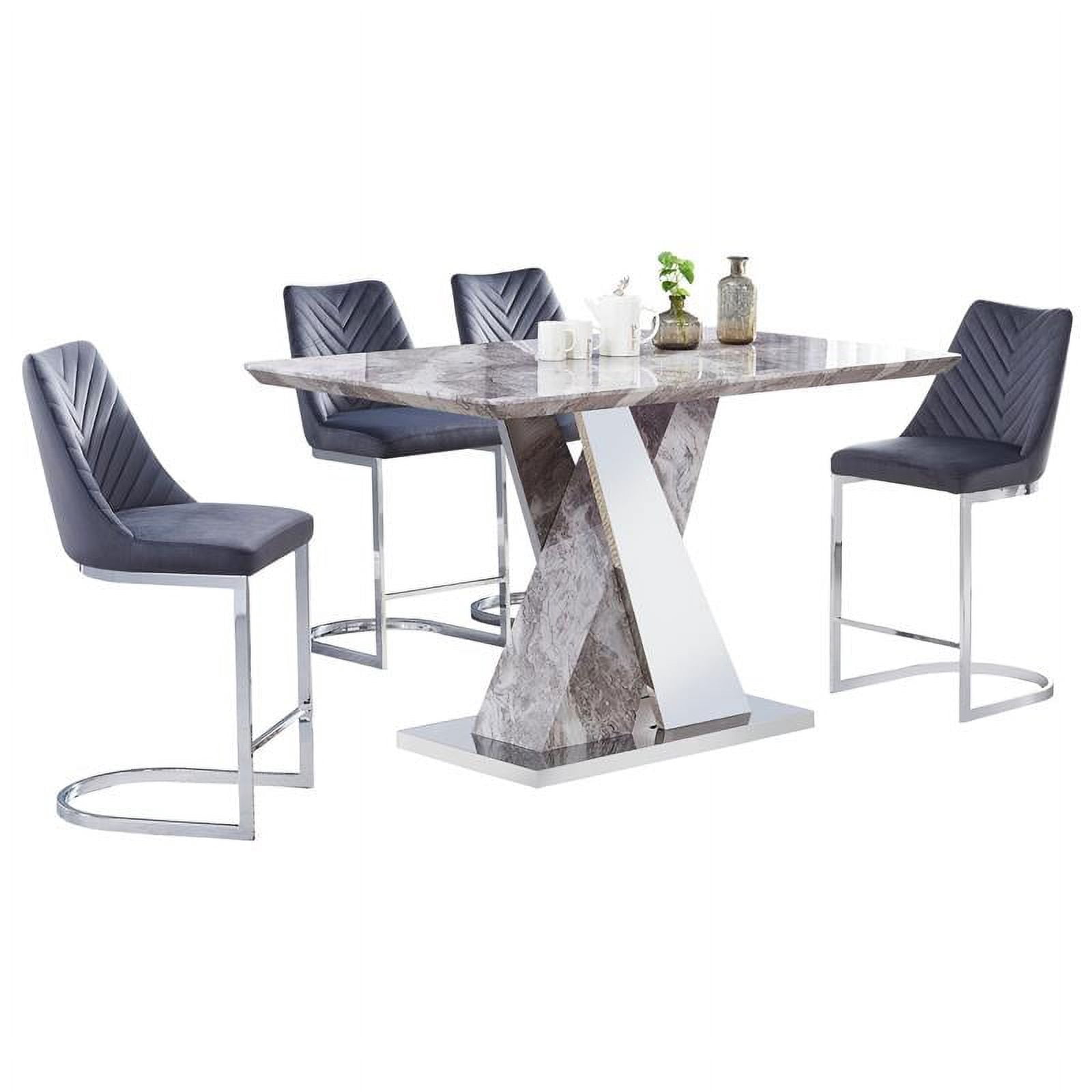 5 Piece White Faux Marble Silver Stainless Steel Dining Set in ...