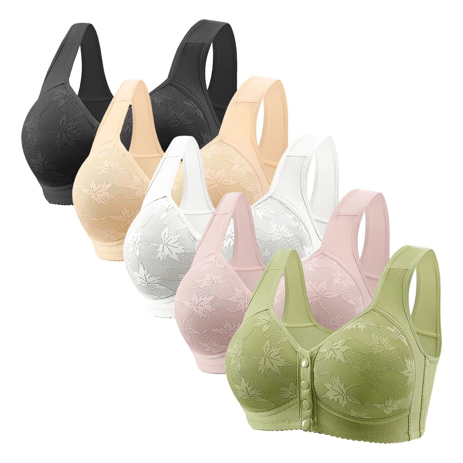 5 Piece Womens Front Closure Wireless Bras Full Coverage Push Up T ...