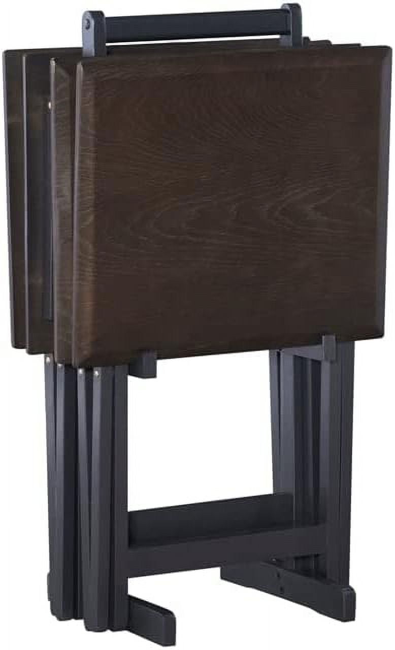 5-Piece Wood Folding Tray Table Set with Stand in Gray/Brown - Walmart.com