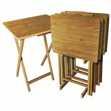 5 Piece TV Tray Table Set in Natural (4 Trays, 1 Stand) - Walmart.com