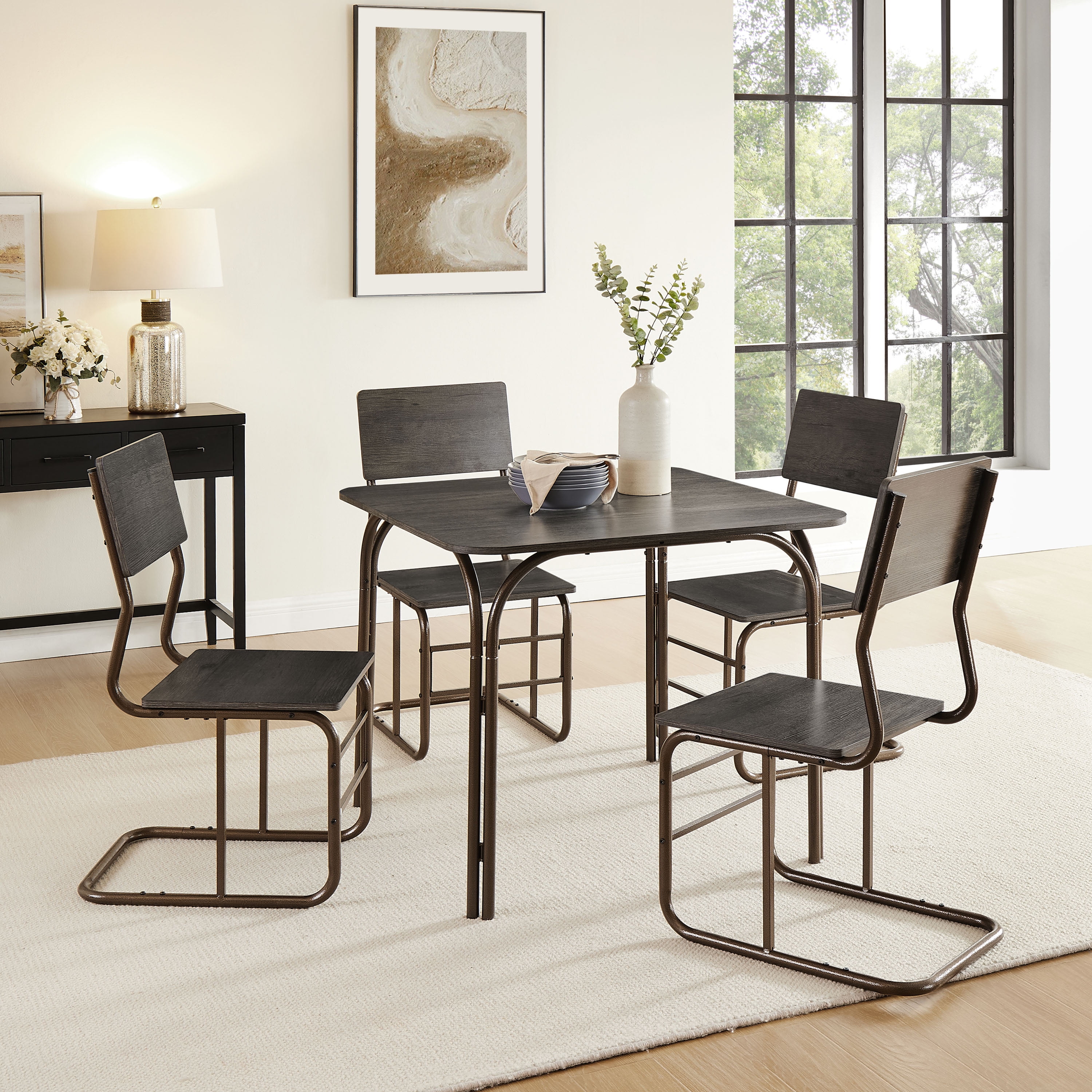 5-Piece Wood Table & 4 Chairs,Modern Dining Table Furniture Set for ...