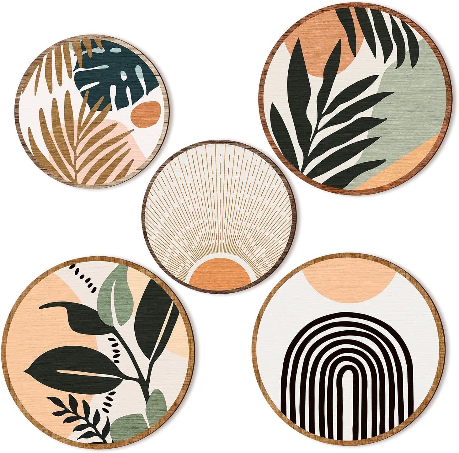 5-Piece Wood Wall Art Hanging Set Bohemian Geometric Leaf Farmhouse ...