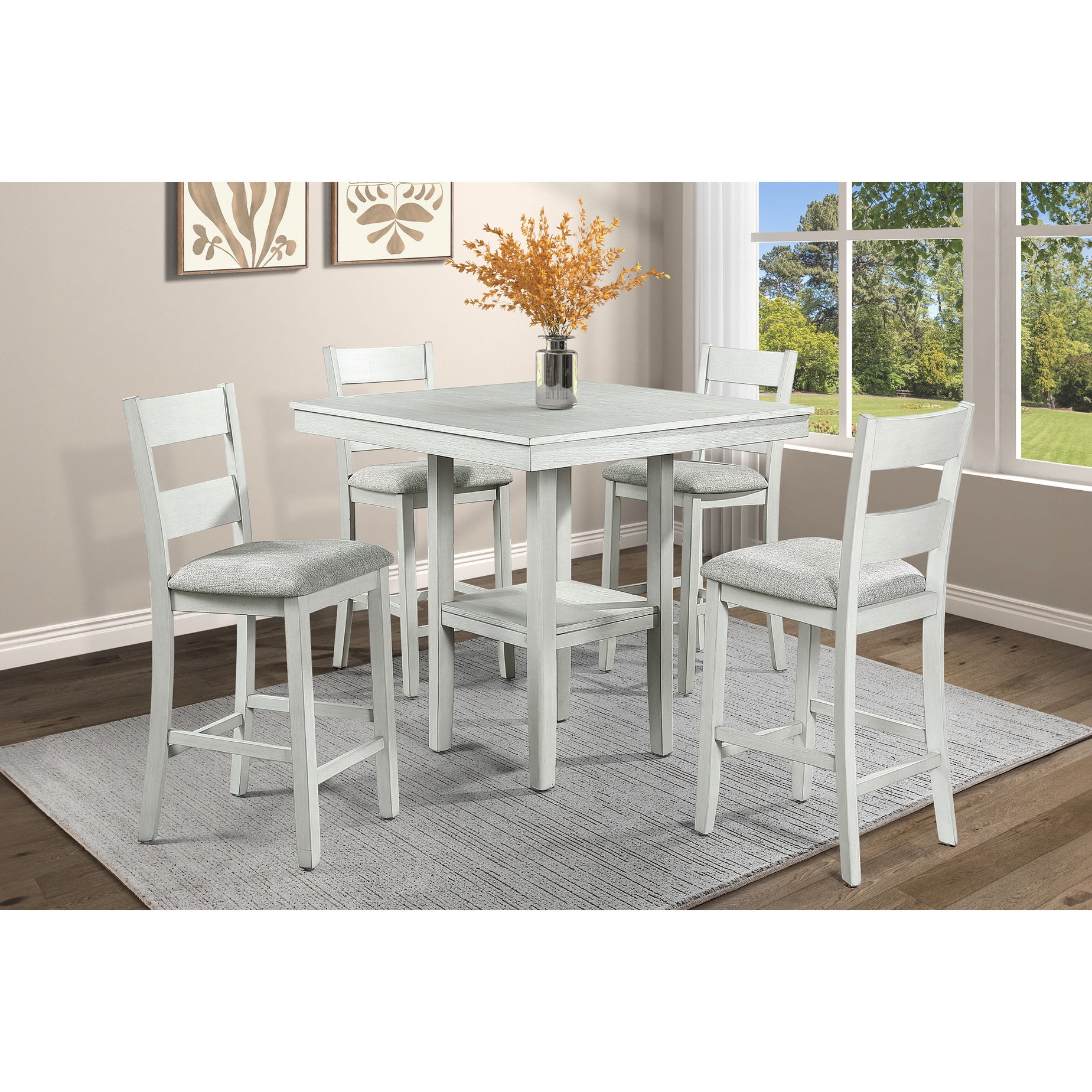 5-Piece Wooden Dining Set | Farmhouse Transitional Style for Dining ...