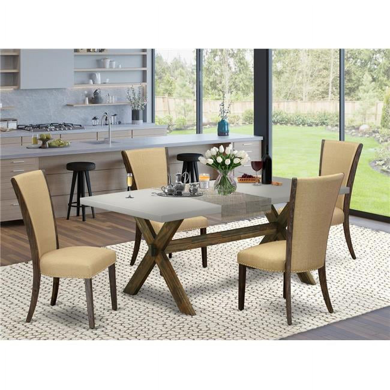 5 Piece X-Style Dinette Set - Distressed Jacobean, Cement & Brown ...