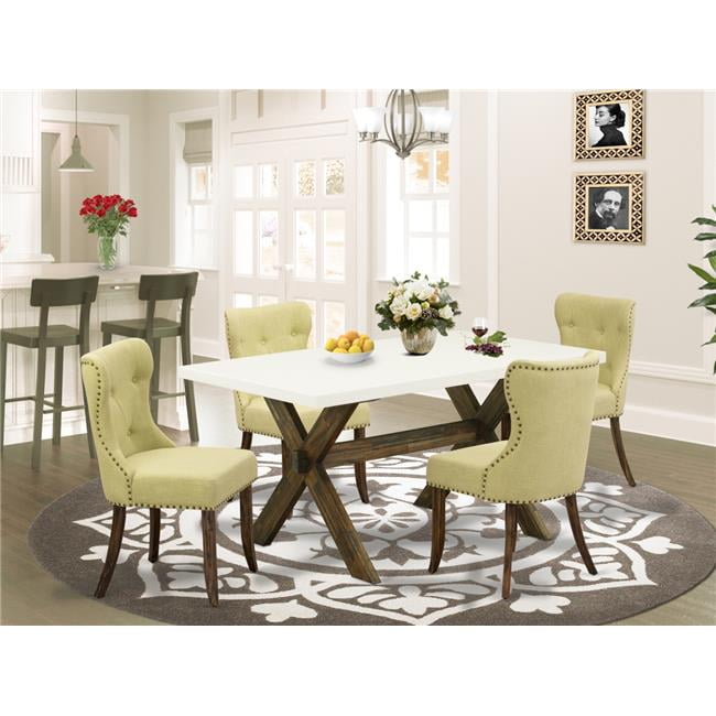 5 Piece X-Style Dinette Set - Linen White & Distressed Jacobean ...