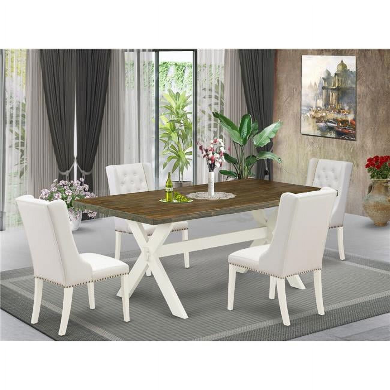 5 Piece X-Style Dining Room Table Set - Linen White - Walmart.com