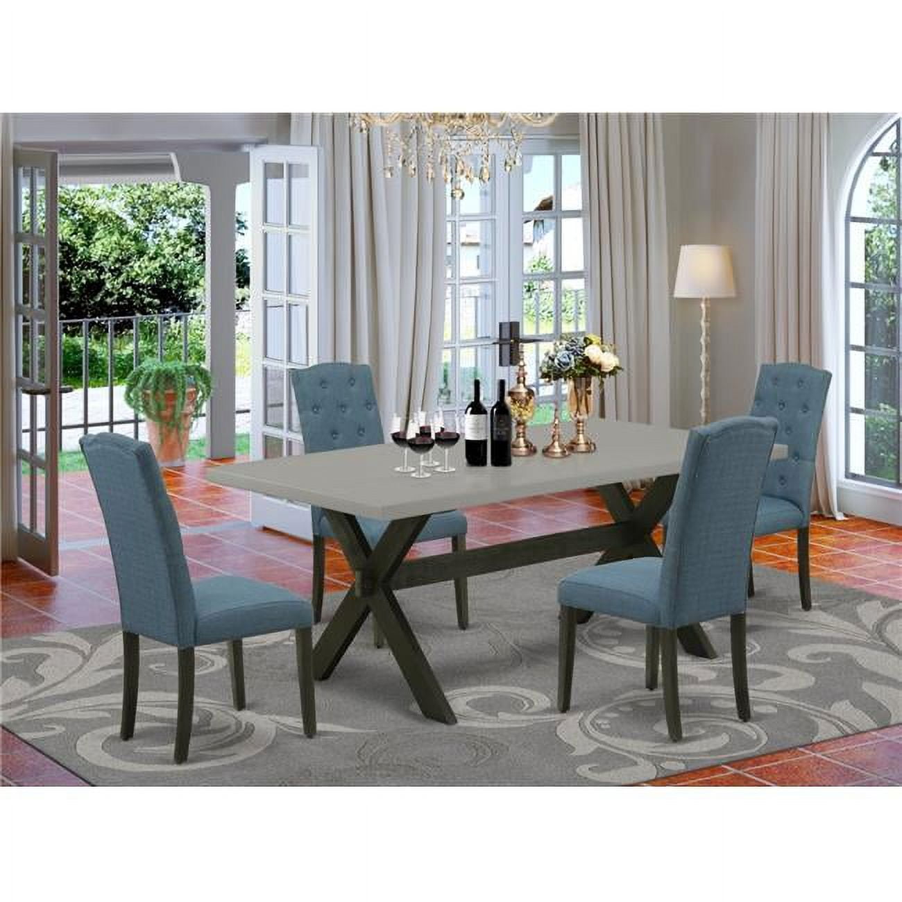 5 Piece X-Style Modern Dining Table Set - Blue & Cement - Walmart.com