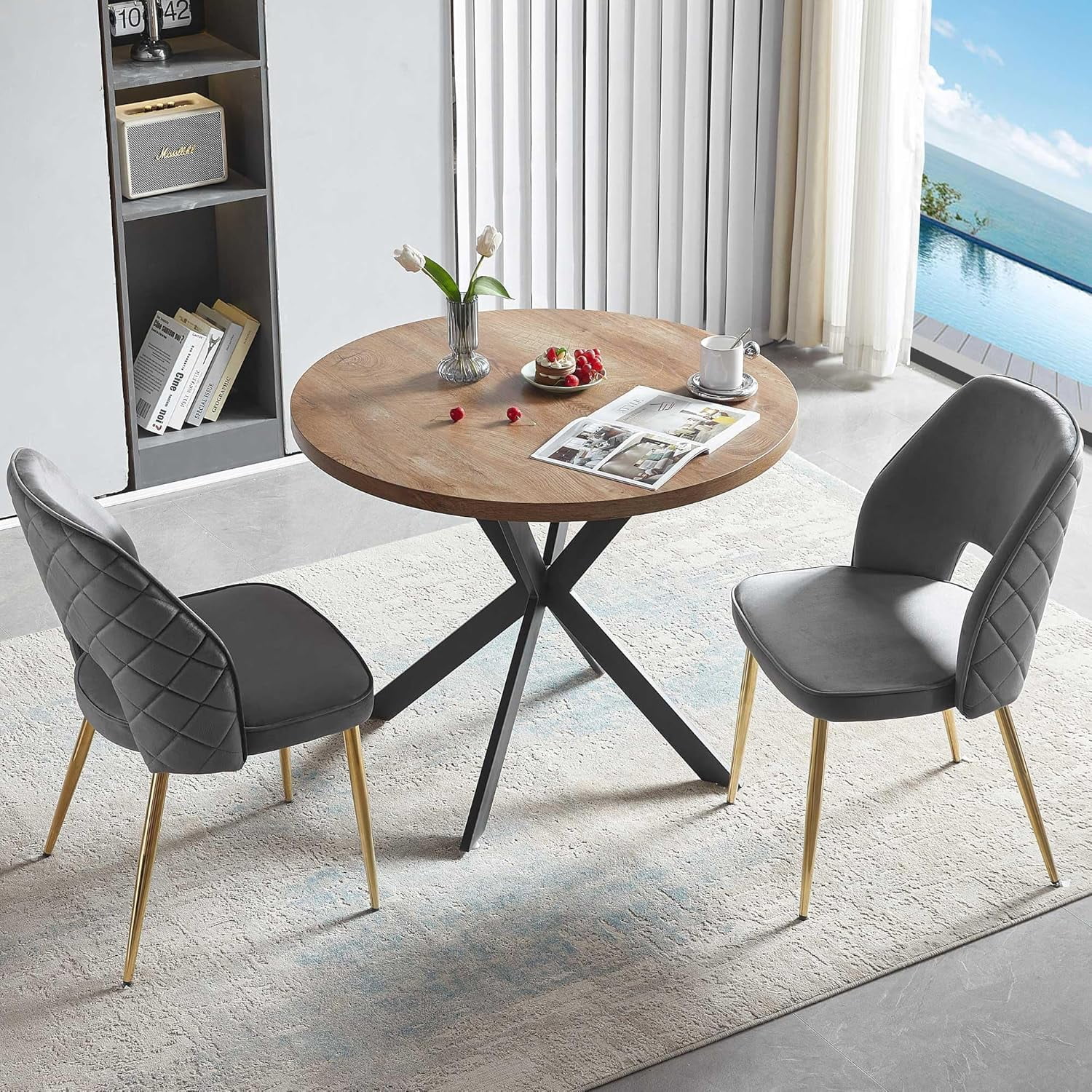 5-Pieces 37-Inch Dining Table Set for 4 - Space Saving Round Table and ...