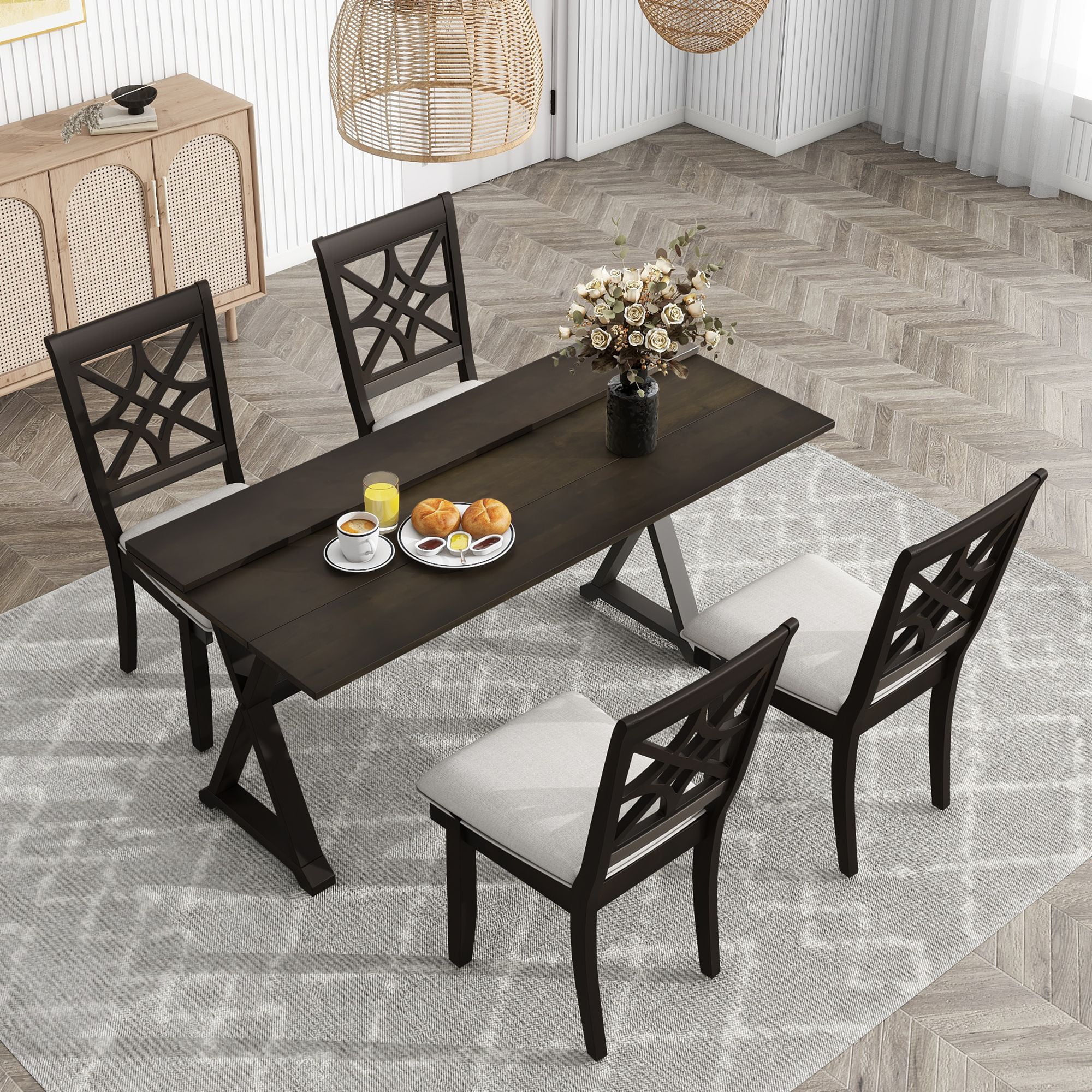 5 Pieces 62*17.6-35.2" Extendable Dining Table Set with Two 8.8Inch ...
