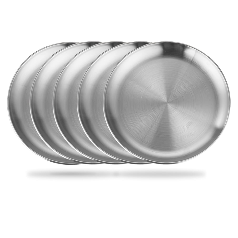 Betinyar 8 Inch Stainless Steel Round Plate, 5 Pack for Camping ...