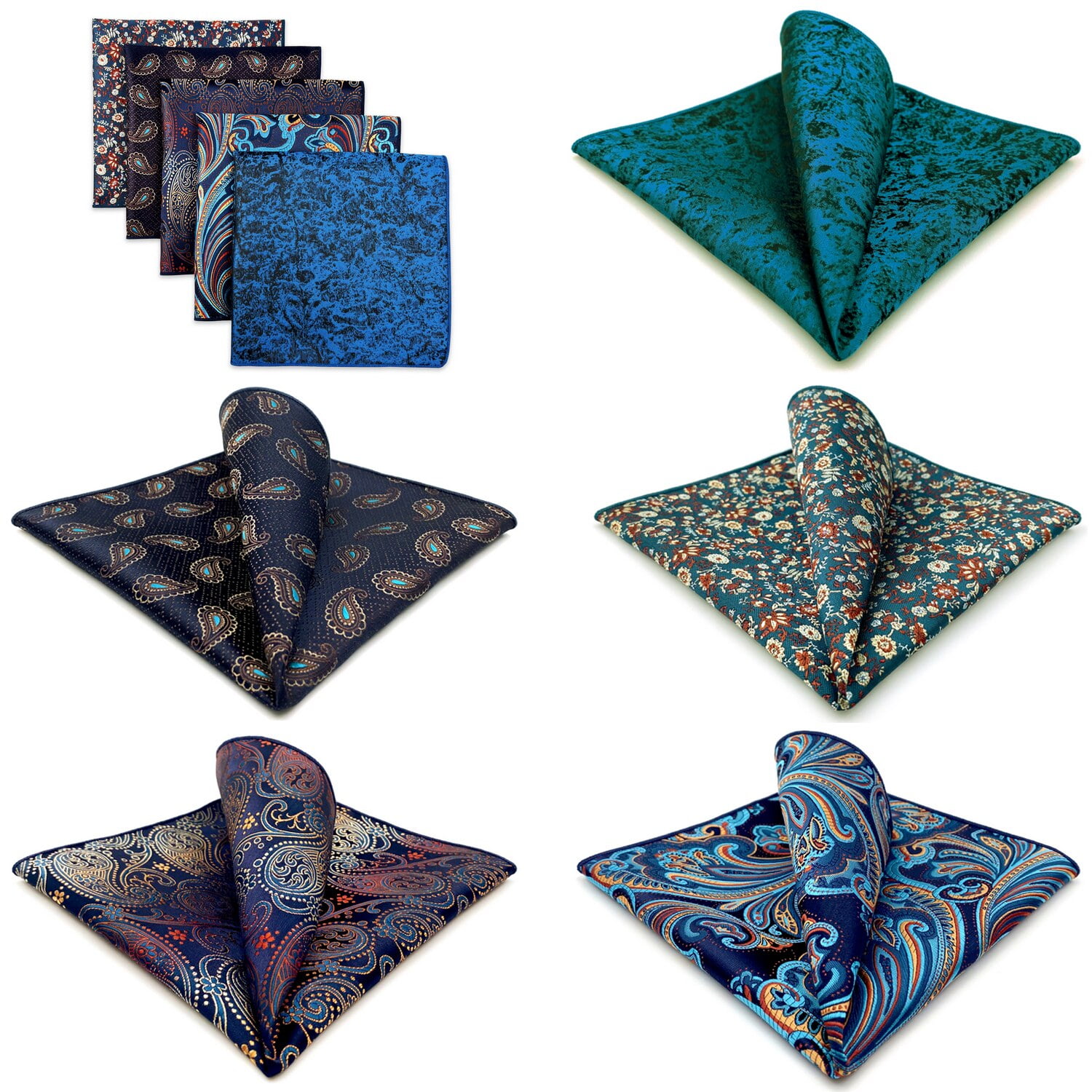 5 Pieces Assorted Mens Silk Pocket Square Handkerchiefs Set 74 ...