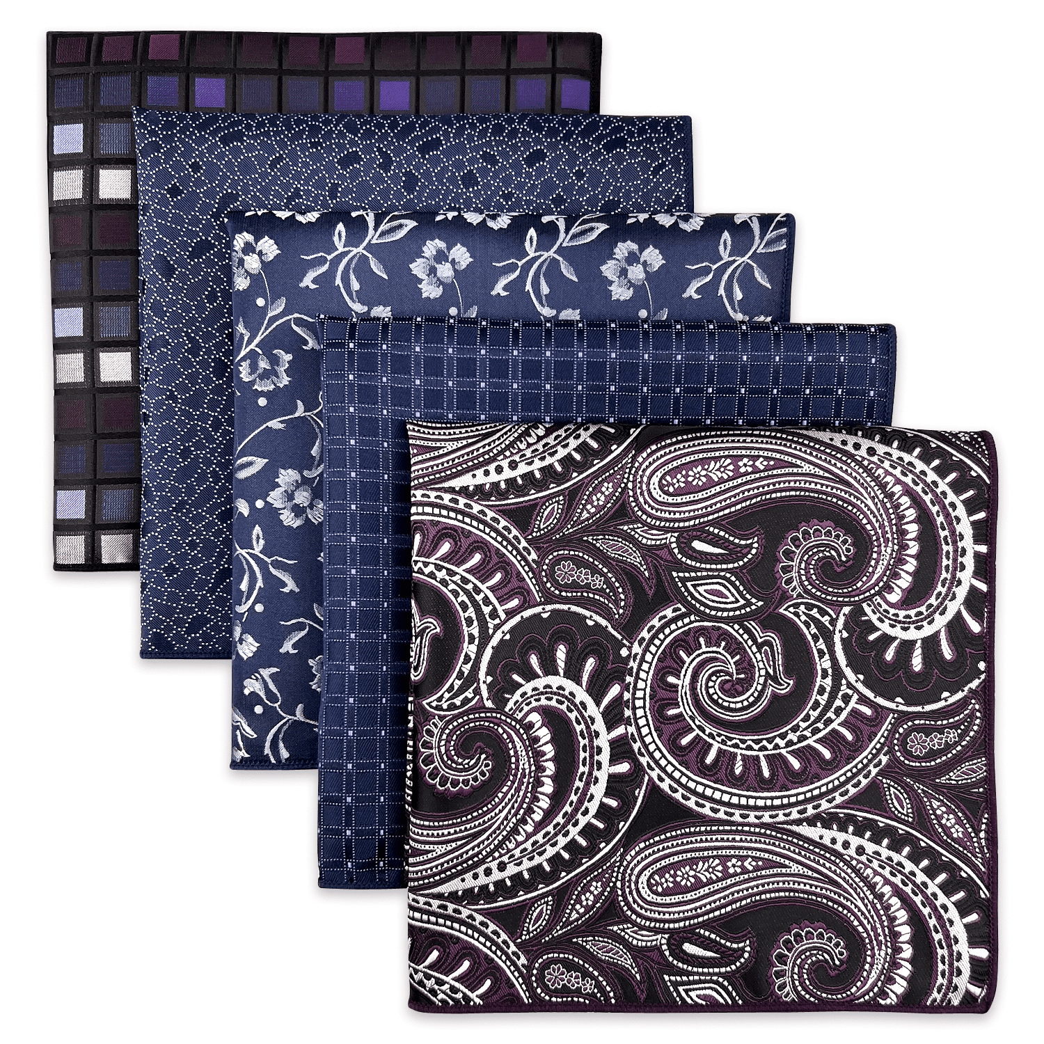 5 Pieces Assorted Mens Silk Pocket Square Handkerchiefs Set 75 ...