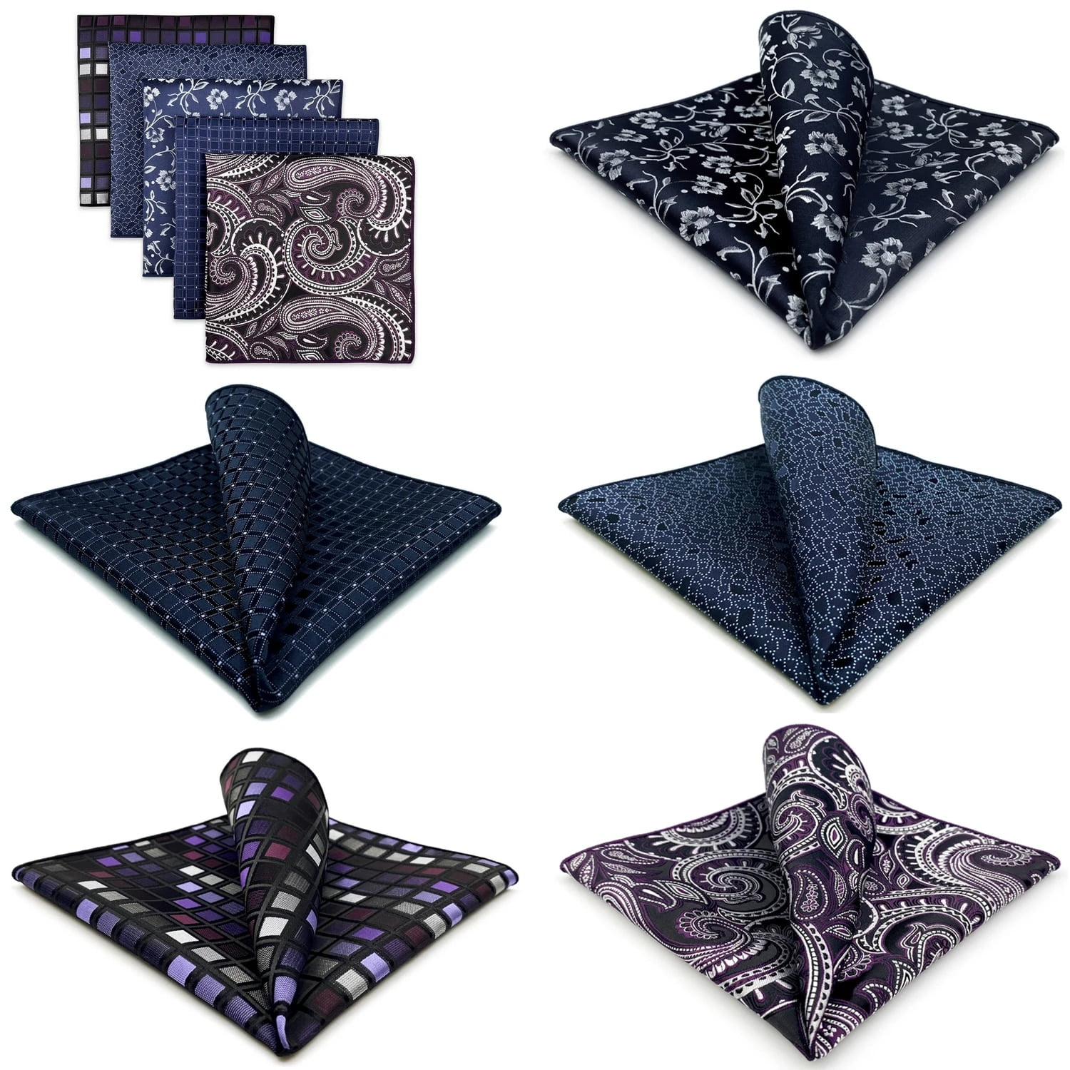 5 Pieces Assorted Mens Silk Pocket Square Handkerchiefs Set 75 ...