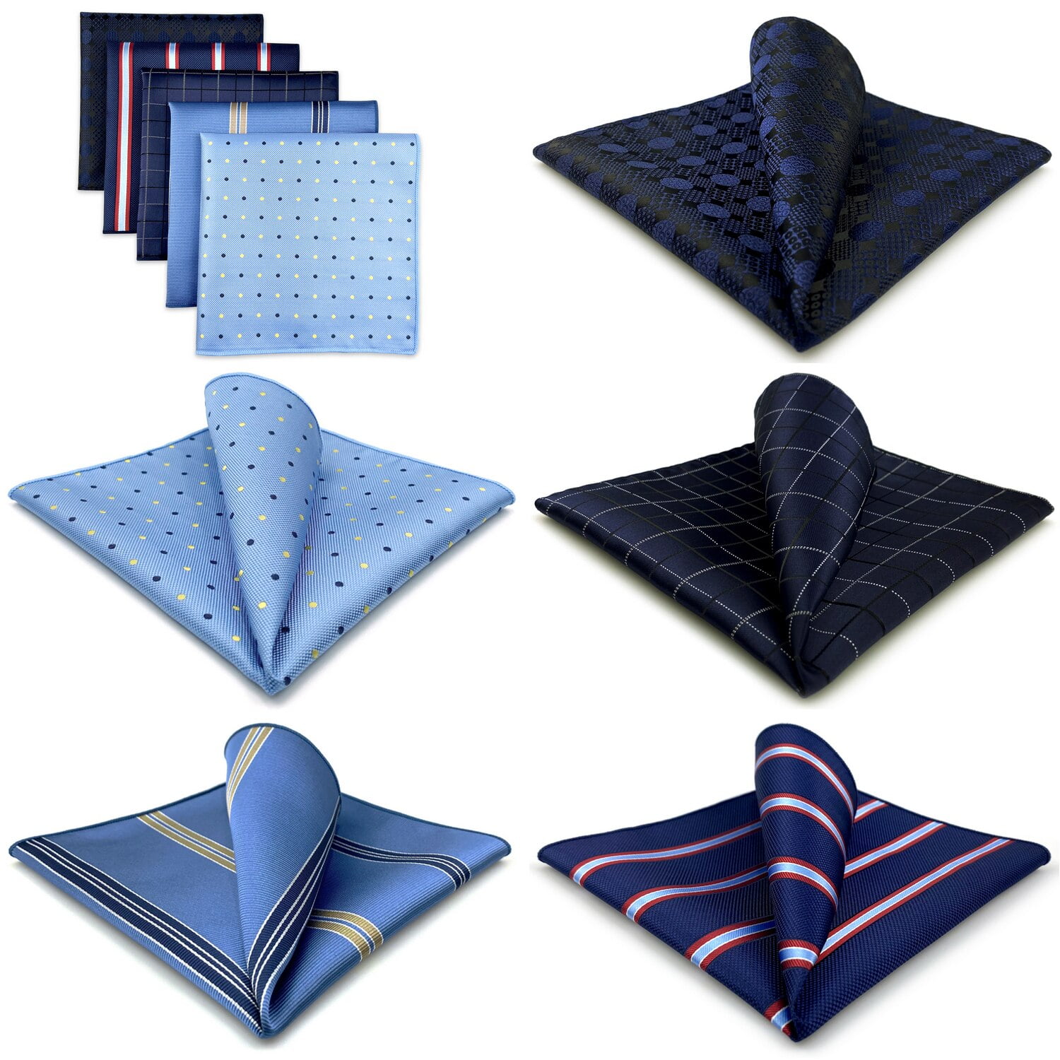 5 Pieces Assorted Mens Silk Pocket Square Handkerchiefs Set Lot 90 ...