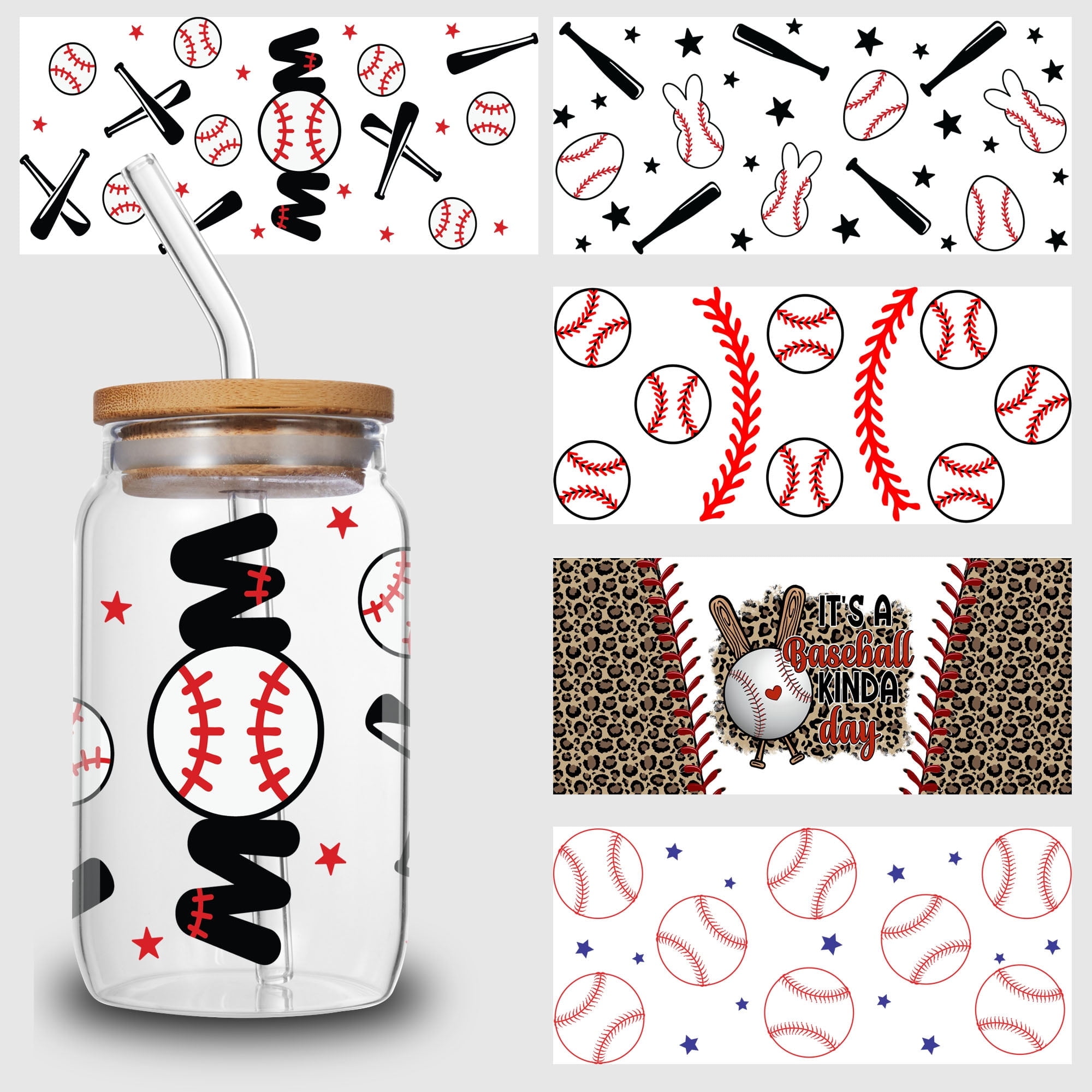 5 Pieces Baseball Sports DIY UV DTF Transfer Stickers for Glass Cups ...