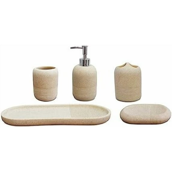5-Pieces Bathroom Accessory Set - Lotion Dispenser/Toothbrush Holder ...