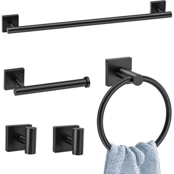 5 Pieces Bathroom Hardware Accessories Set Matte Black Towel Bar Set ...