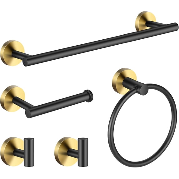 5 Pieces Bathroom Hardware Set Black Gold, Towel Rack Including 2pcs 16 ...