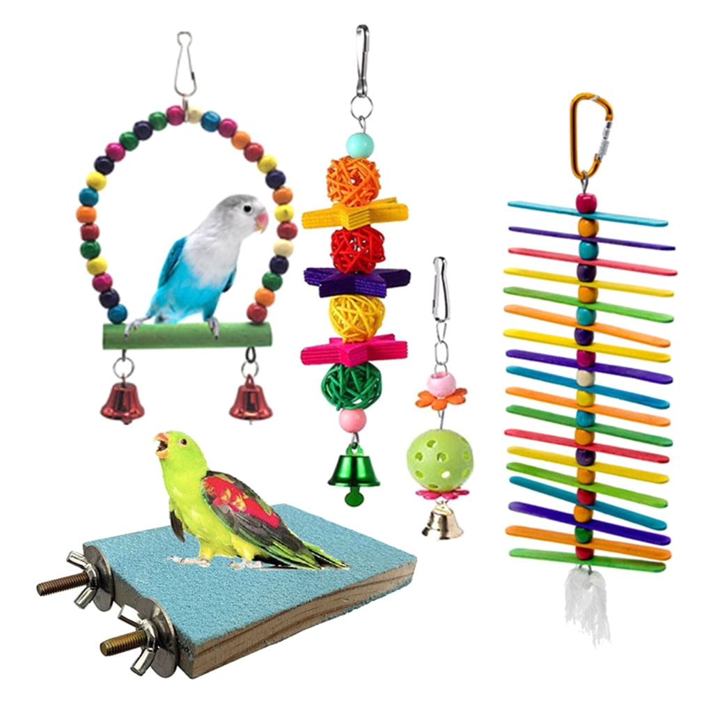 5 Pieces Bird Toys Set Parrot Swing Toy Colorful Chewing Hanging Swing ...