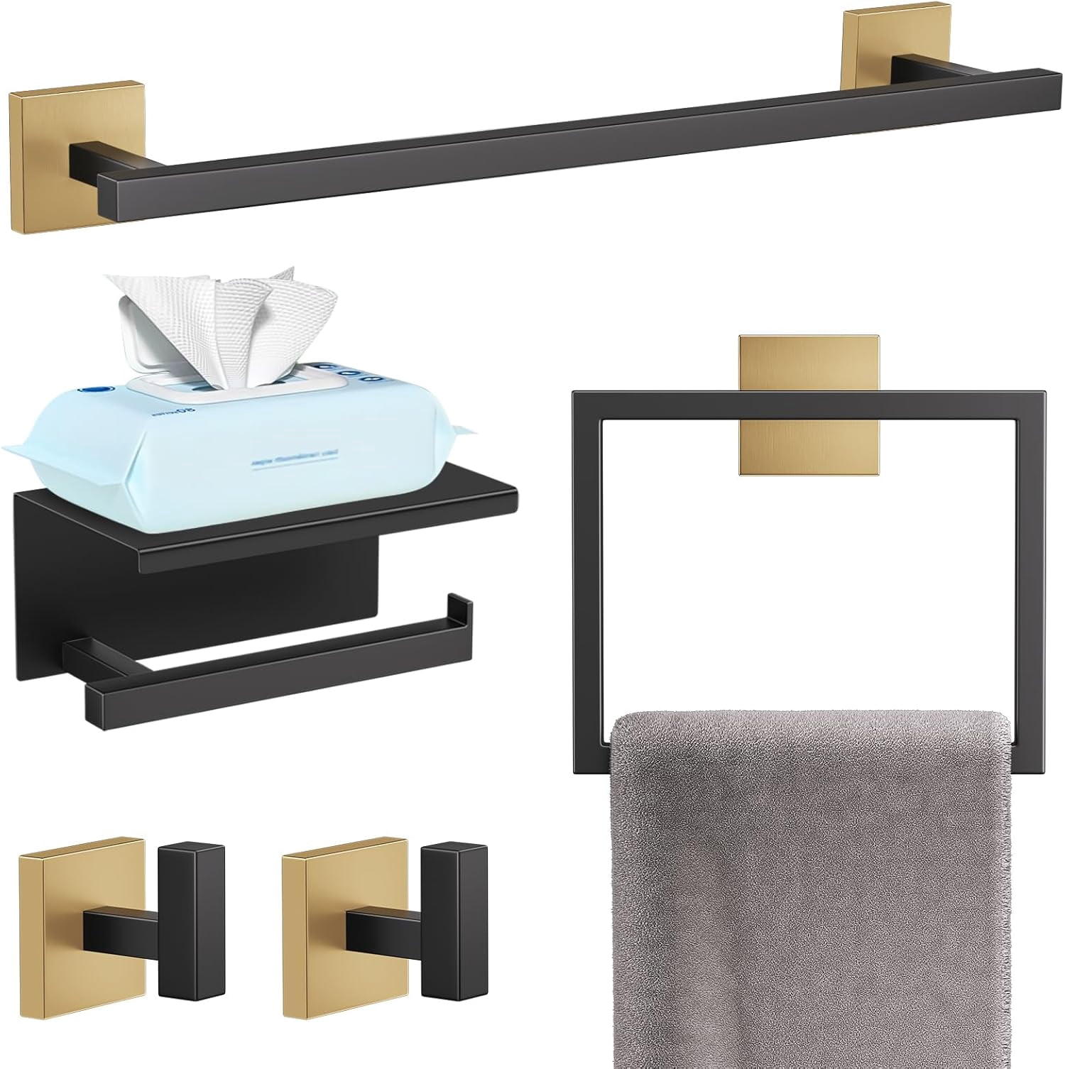 5-Pieces Black and Bathroom Hardware Accessories Set Stainless Bathroom ...