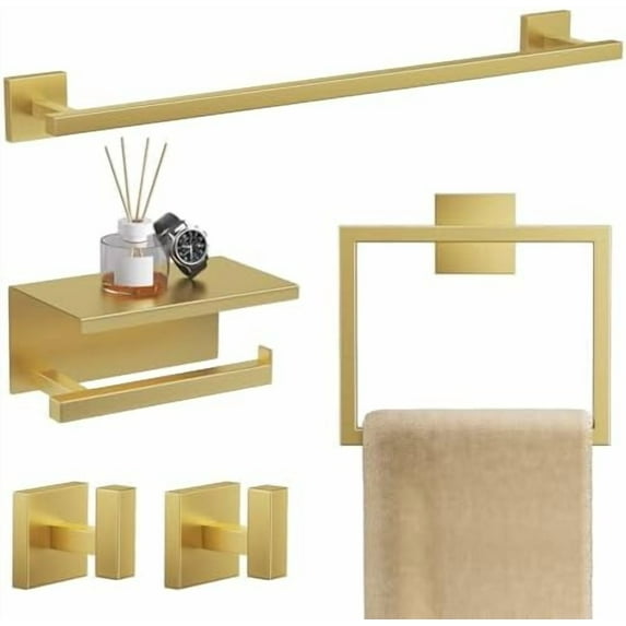 5-Pieces Brushed Gold Bathroom Hardware Accessories Set 23.6" SUS304 ...
