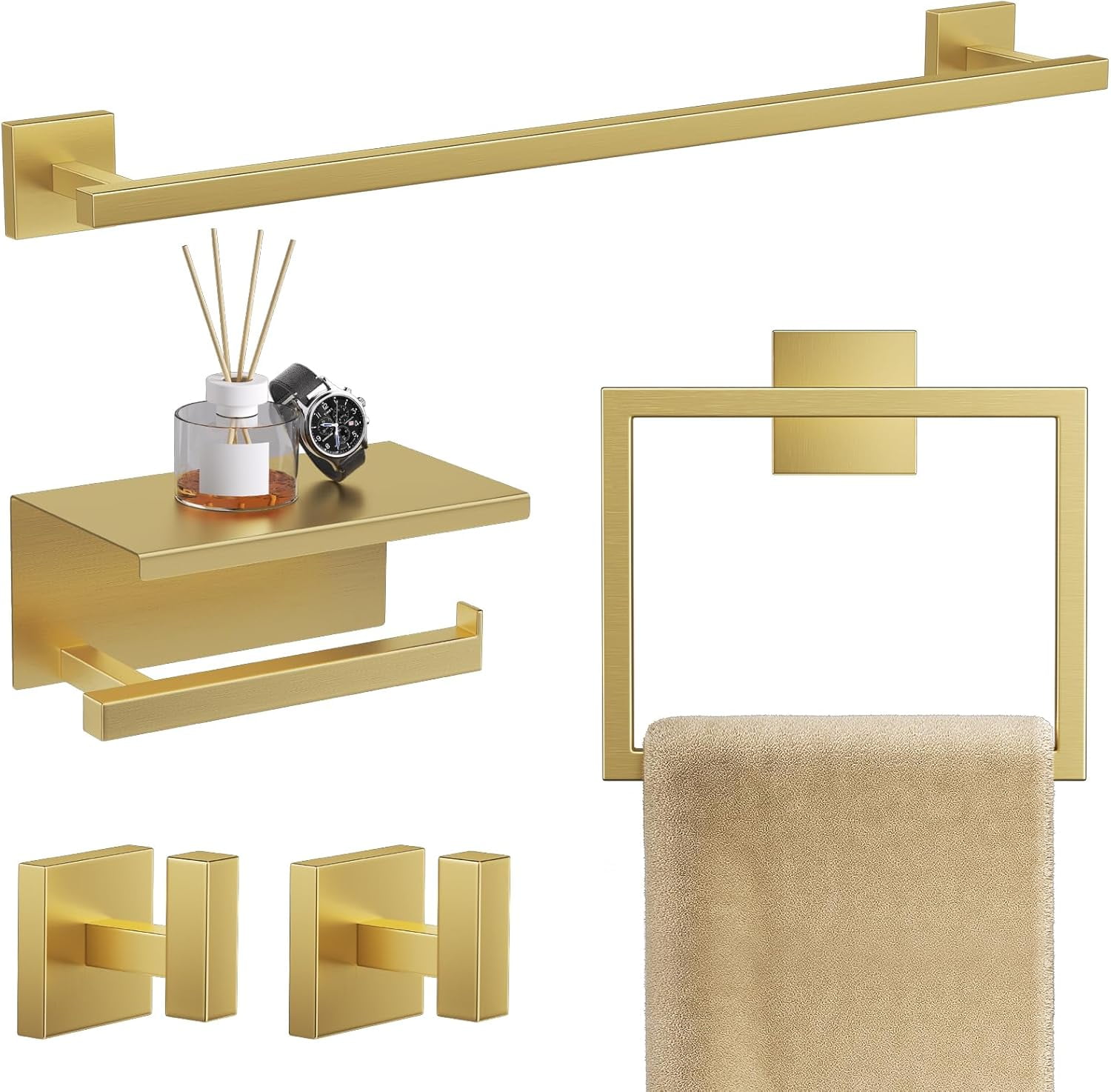 5-Pieces Brushed Gold Bathroom Hardware Accessories Set 23.6" SUS304 ...
