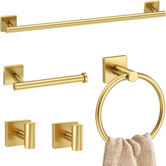 5 Pieces Brushed Gold Bathroom Hardware Set Towel Bar Set Stainless ...