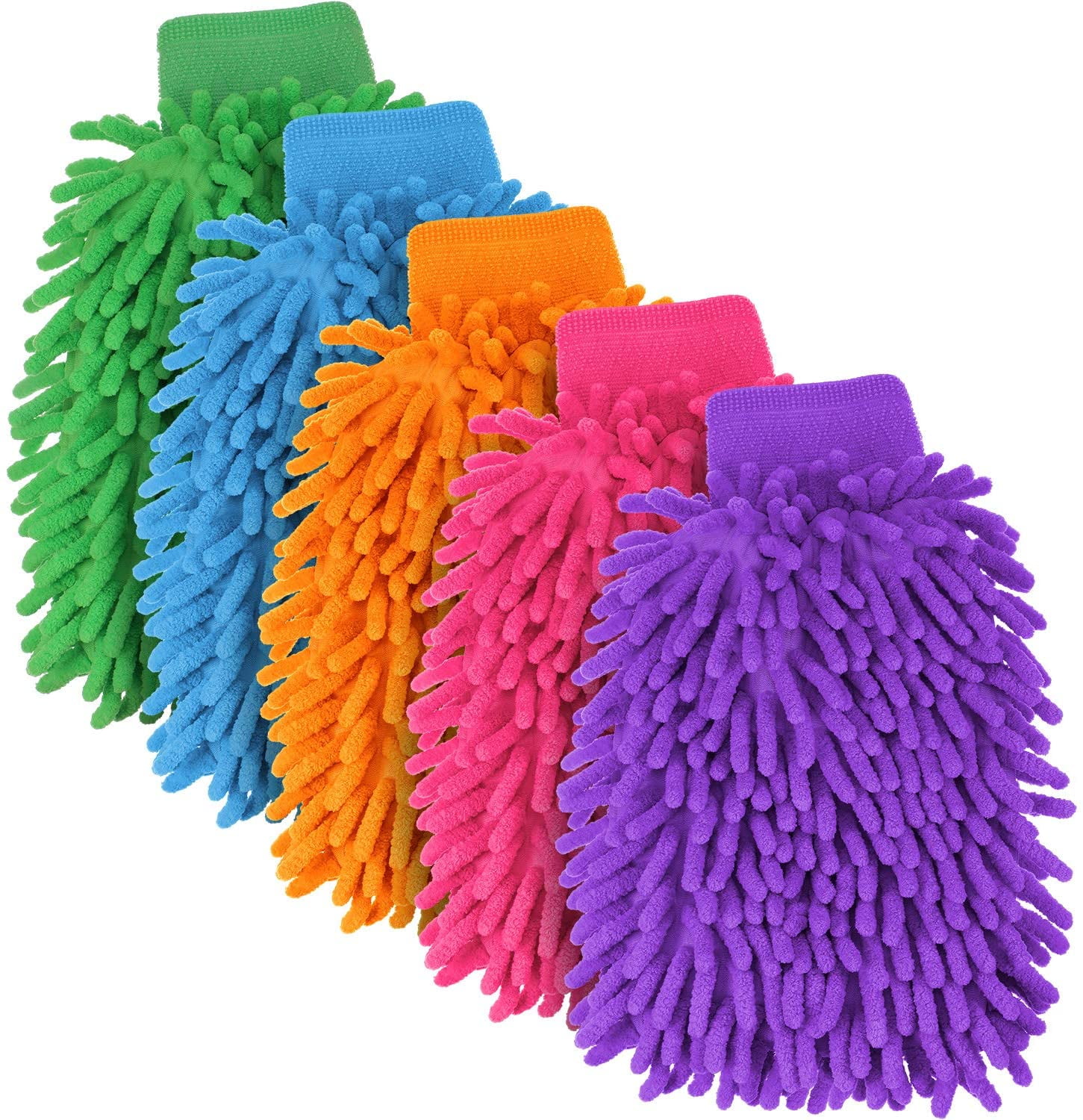 5 Pieces Car Wash Mitts Chenille Microfiber Wash Glove Double Sided ...