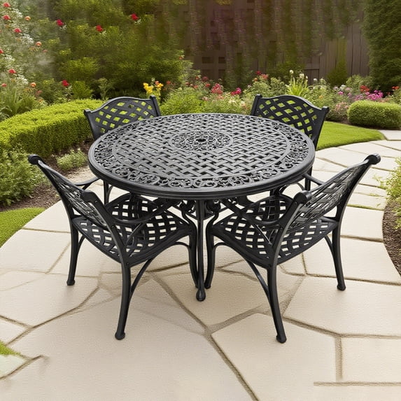 5 Pieces Cast Aluminium Patio Dining Set for 4-6 Person,Round 48" Patio ...