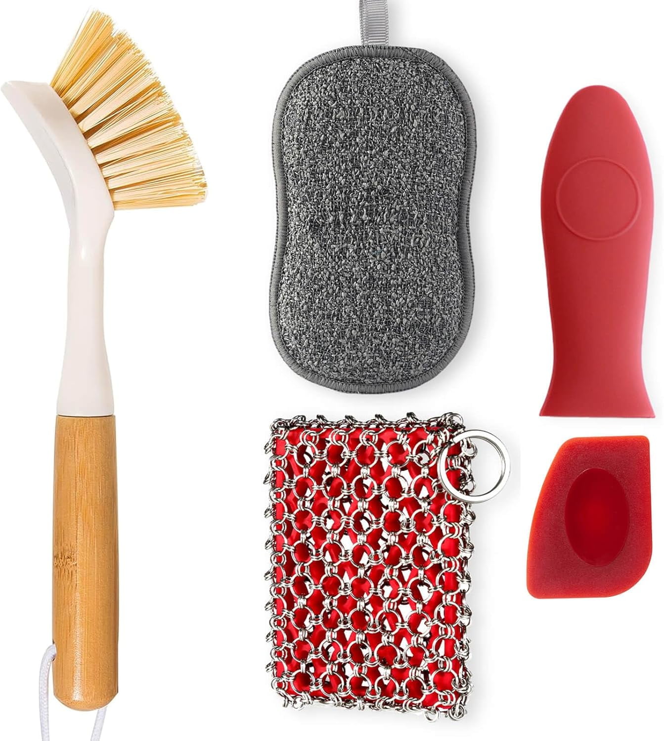 5 Pieces Cast Iron Cleaner Kit Include Stainless Steel Chainmail ...