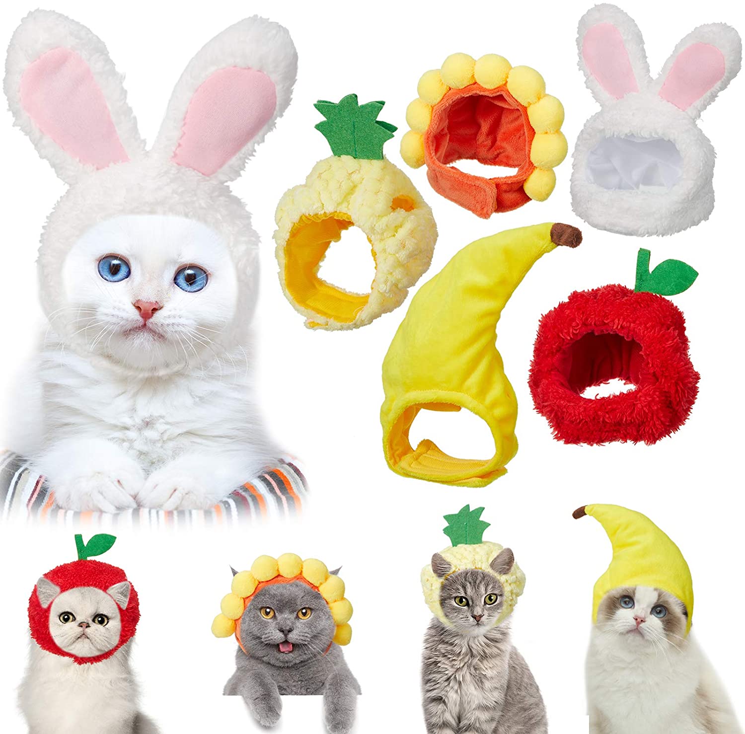 5 Pieces Cat Costume Halloween Bunny Hat Outfit with Ears Funny Cat Hat ...